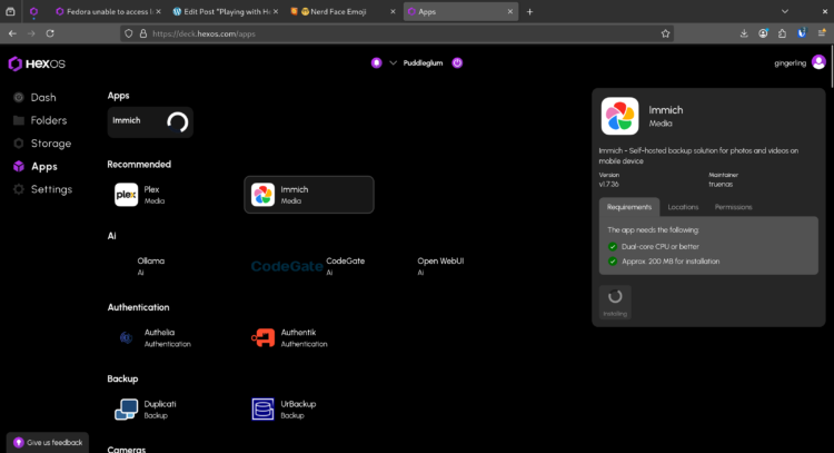 Playing with HexOS part 3: Installing an app, automated backup and ...